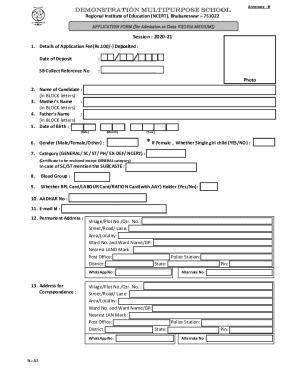 Fillable Online riebbs ac B Application Form Admission CLASS VI (ODIA ...