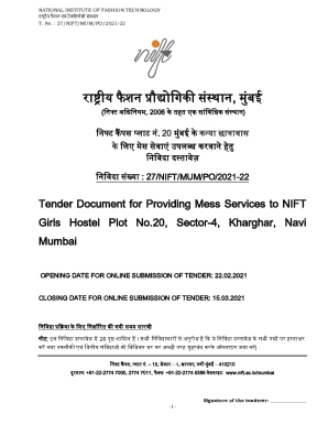 Fillable Online Tender Document for Providing Mess Services to NIFT Fax ...
