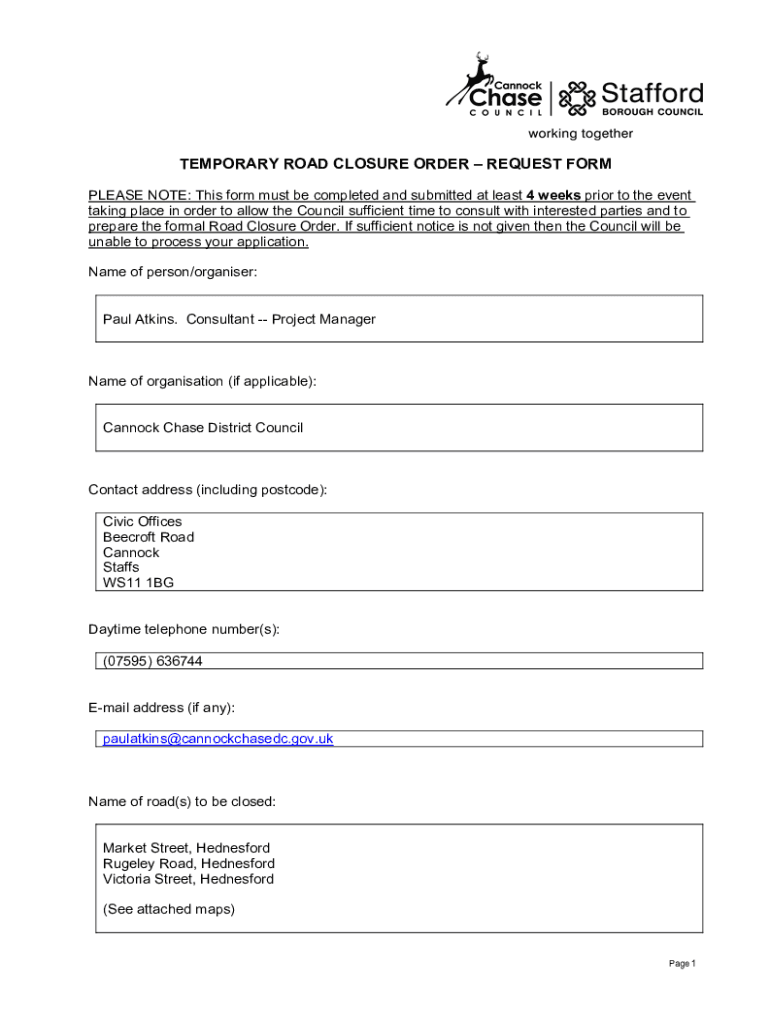 Fillable Online Temporary Road Closure Request Form-QBR-Hednesford.docx ...