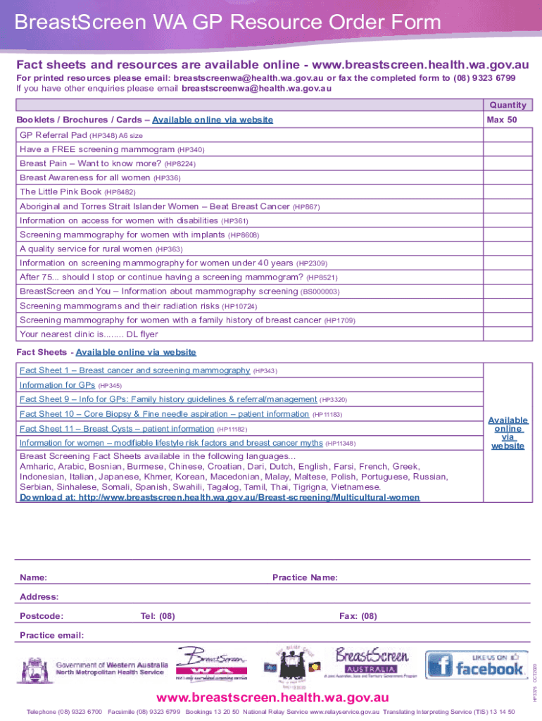 Fillable Online Publications order form - BreastScreen Victoria Fax ...