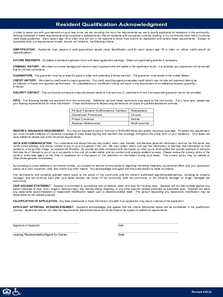 Fillable Online Resident Qualification Acknowledgement - Allez ...