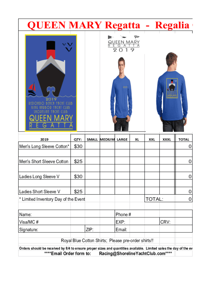 Fillable Online QUEEN MARY Regatta - Regalia Order Form Fax Email Print - pdfFiller