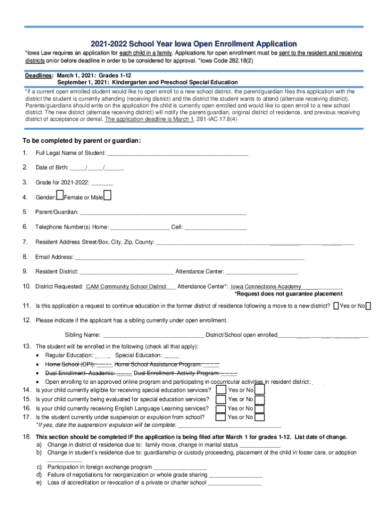 Fillable Online 2021-22 IACA Open Enrollment Application Fax Email ...