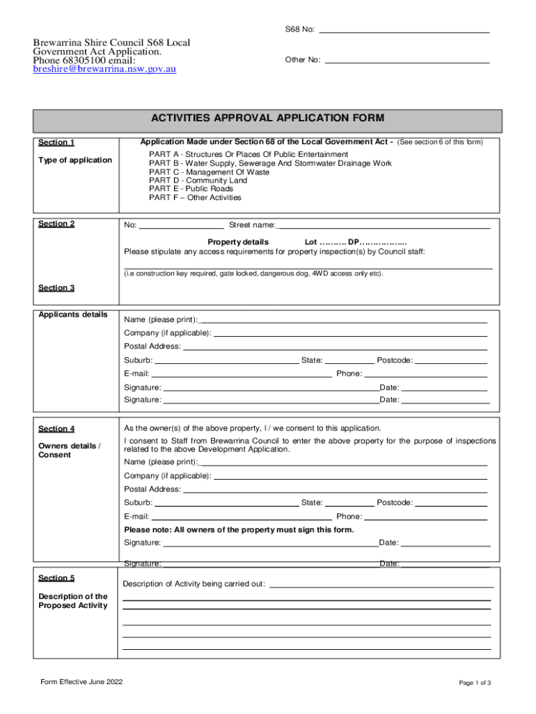 Fillable Online Activities Approval Application Form - Coolamon Shire ...