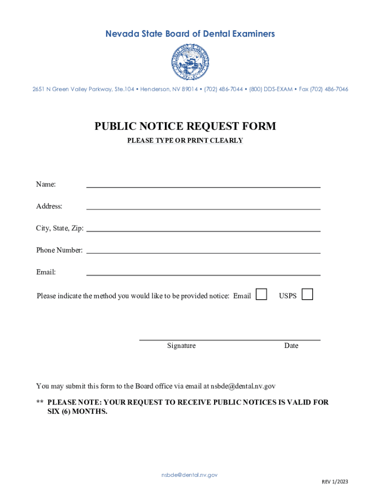 Fillable Online PUBLIC NOTICE REQUEST FORM - Dental Examiners Fax Email Print - pdfFiller