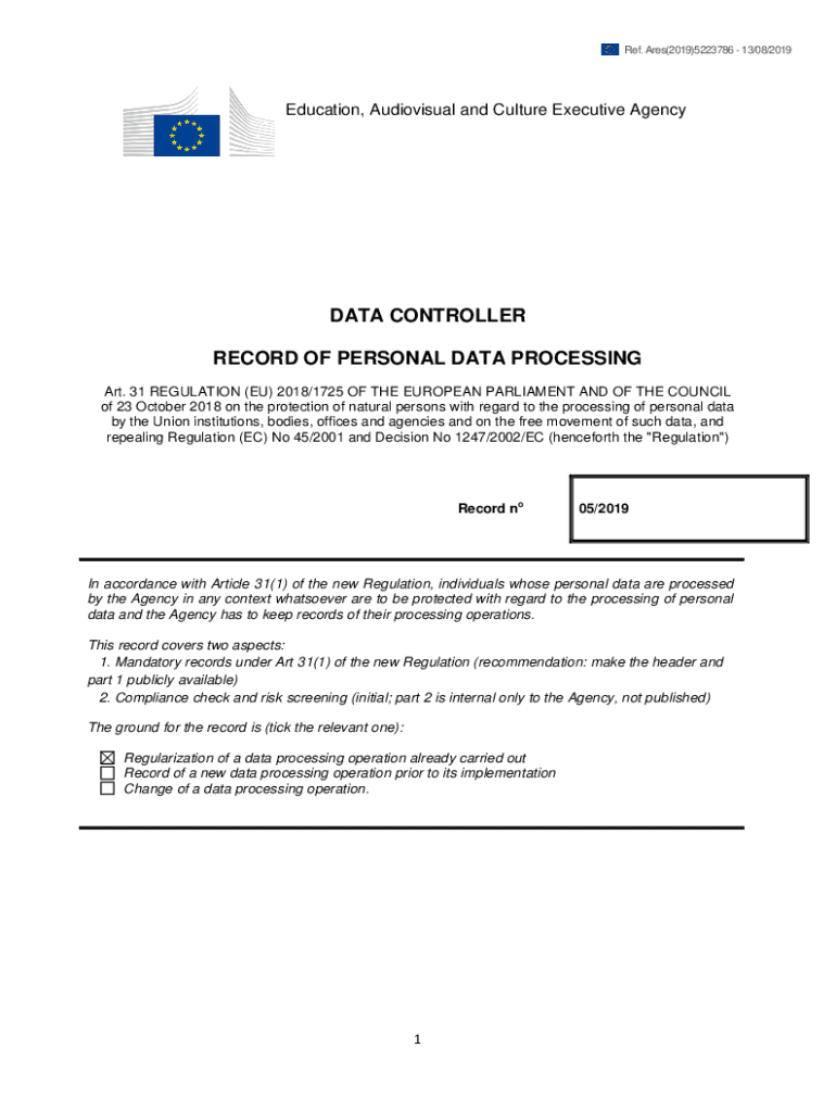 Fillable Online DATA CONTROLLER RECORD OF PERSONAL DATA ... Fax Email ...