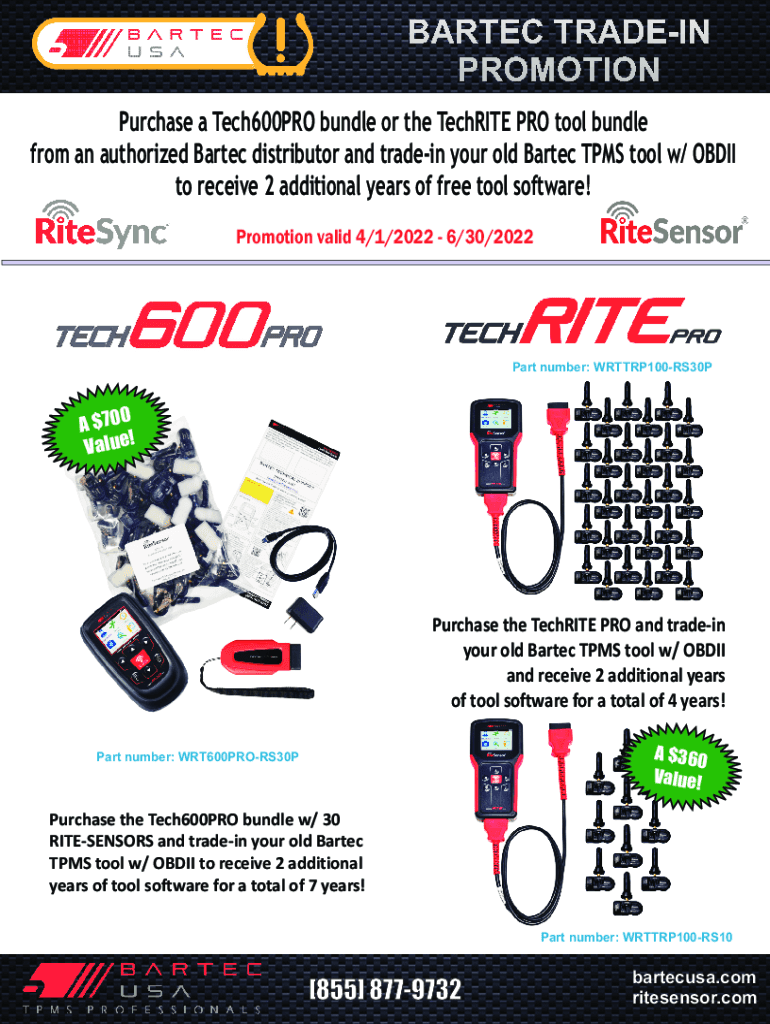 Fillable Online Bartec TECH600PRO TPMS Service Tool w/ 30 Sensors MEGA ...
