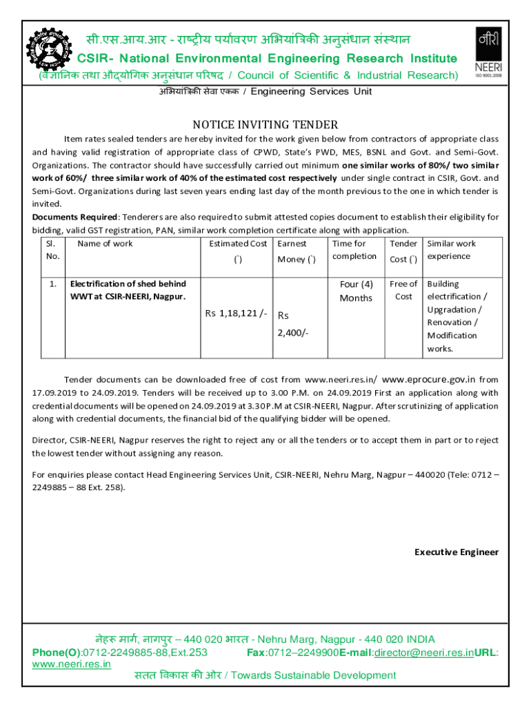 Fillable Online Item rates sealed tenders are hereby invited for the ...