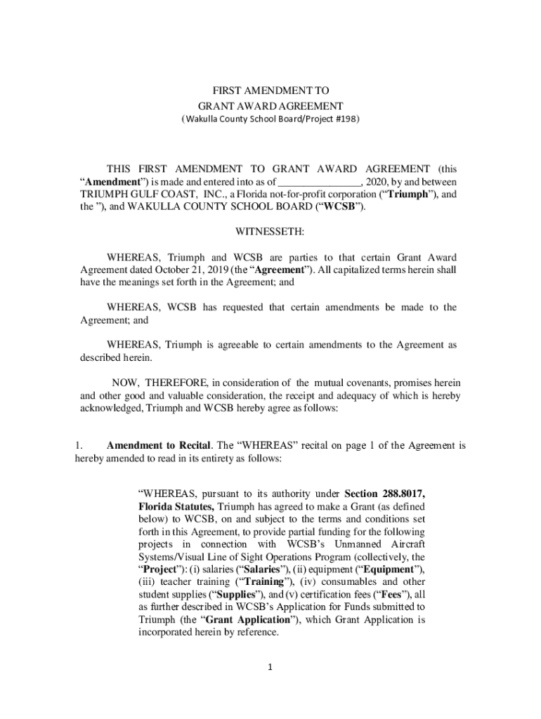 Fillable Online First Amendment to Grant Award Agreement (Wakulla County ... Fax Email Print ...
