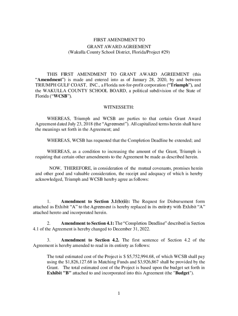 Fillable Online First Amendment to Grant-Award-Agreement-Wakulla County ...