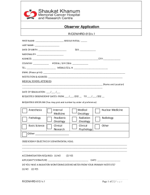 Fillable Online Application for Observership at SKMCH&RC Fax Email ...