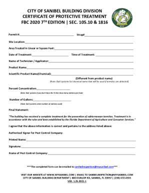 Fillable Online 105.10 Certificate of protective treatment for ...