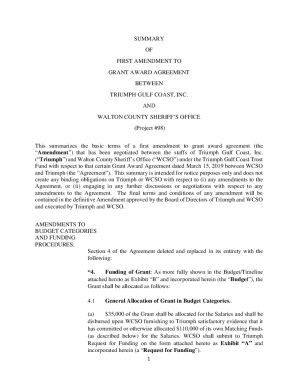 Fillable Online Summary of Second Amendment to Grant Award Agreement ...