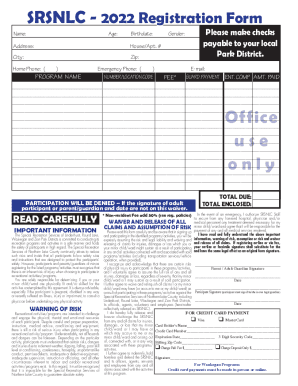 Fillable Online SRSNLC - 2022 Registration Form - Lindenhurst Park ...