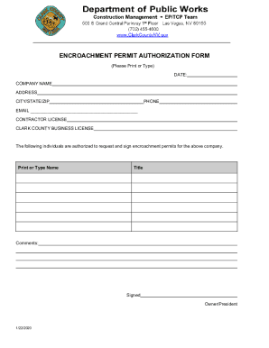 Fillable Online ENCROACHMENT PERMIT AUTHORIZATION FORM Fax Email Print ...