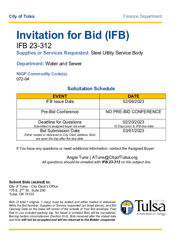 Fillable Online Invitation For Bid IFB 21-924A STEEL UTILITY ... - City of Tulsa Fax Email Print ...