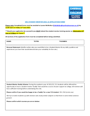 Fillable Online CNC STUDENT MENTOR 2021-22 APPLICATION FORM Fax Email Print - pdfFiller