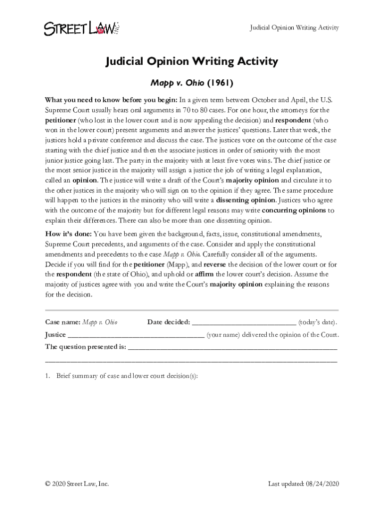 Fillable Online Judicial Opinion Writing Activity: Mapp v. Ohio ...