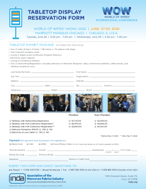 Fillable Online TABLETOP DISPLAY RESERVATION FORM - World of Wipes Fax ...