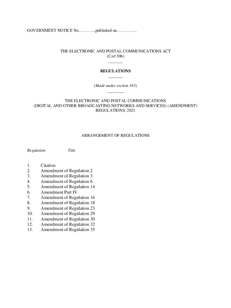 Fillable Online 1. Citation 2. Amendment of Regulation 2 3 ... - TCRA ...