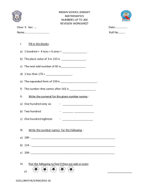 Fillable Online class 2- mathematics worksheet unit2 3- digit numbers ...