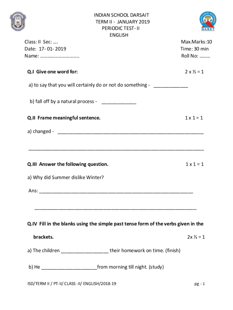 Fillable Online class i - Indian School Darsait Fax Email Print - pdfFiller