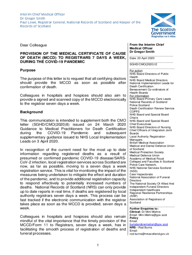Fillable Online CMO(2020)12 - Provision of the Medical Certificate Of Cause Of Death (MCCD) to ...