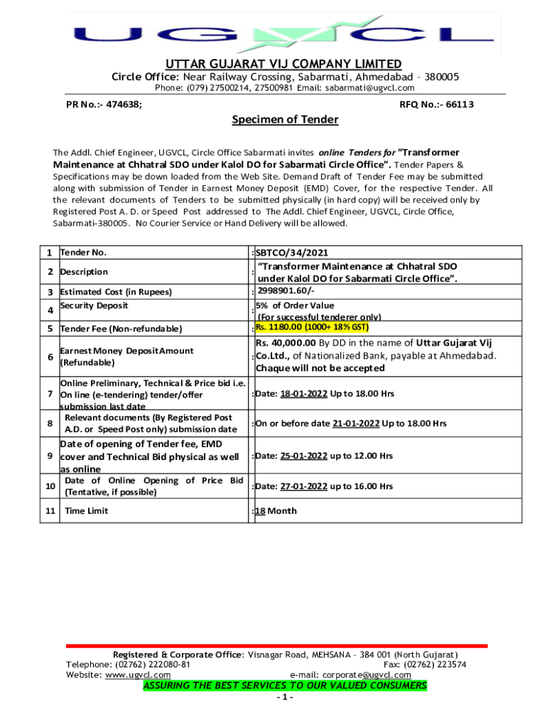 Fillable Online UTTAR GUJARAT VIJ COMPANY LIMITED ... - UGVCL's Fax ...