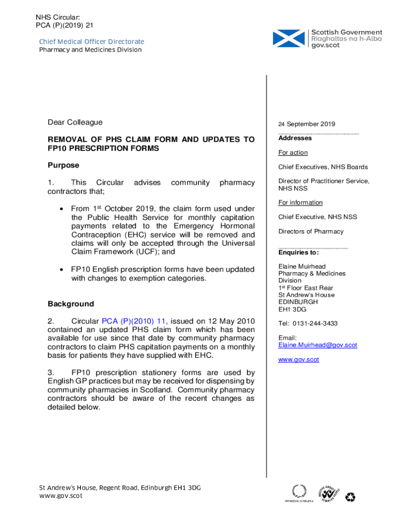 Fillable Online PCA(P)(2019)21 - Removal of PHS claim form and updates ...