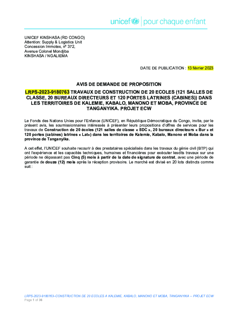 Remplissable En Ligne AVIS DE DEMANDE DE PROPOSITION Fax Email Imprimer - pdfFiller