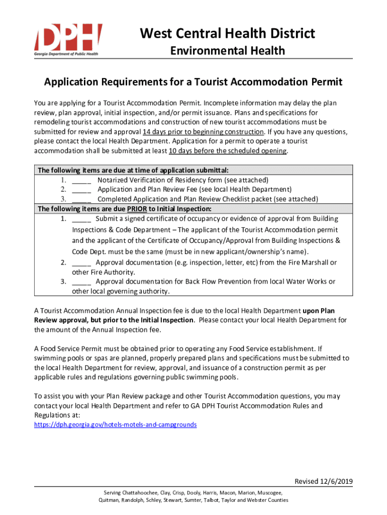 Fillable Online Application Requirements for a Tourist Accommodation Permit Fax Email Print ...