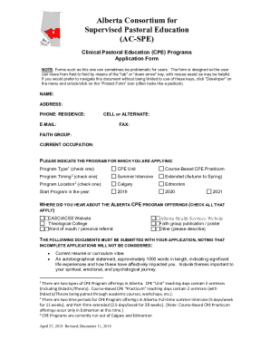 Fillable Online Clinical Pastoral Education (CPE) ProgramsApplication ...