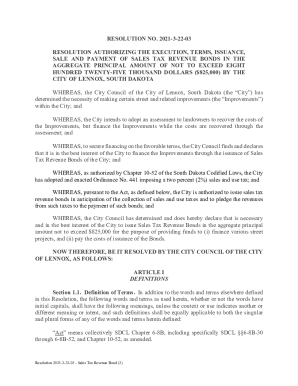 Fillable Online a resolution authorizing the issuance of revenue bonds ...