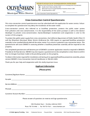Fillable Online Cross-Connection Control Questionnaire for Single ...