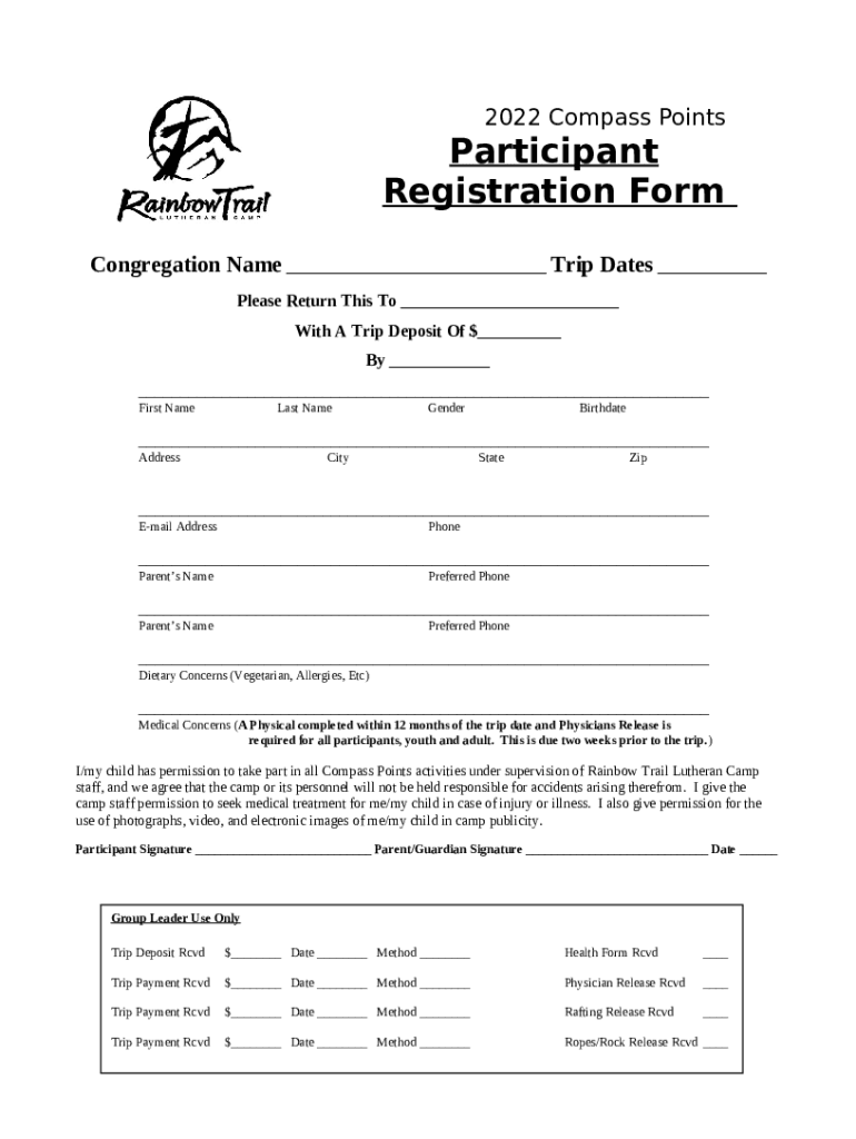 2022 Participant Registration Doc Template | pdfFiller