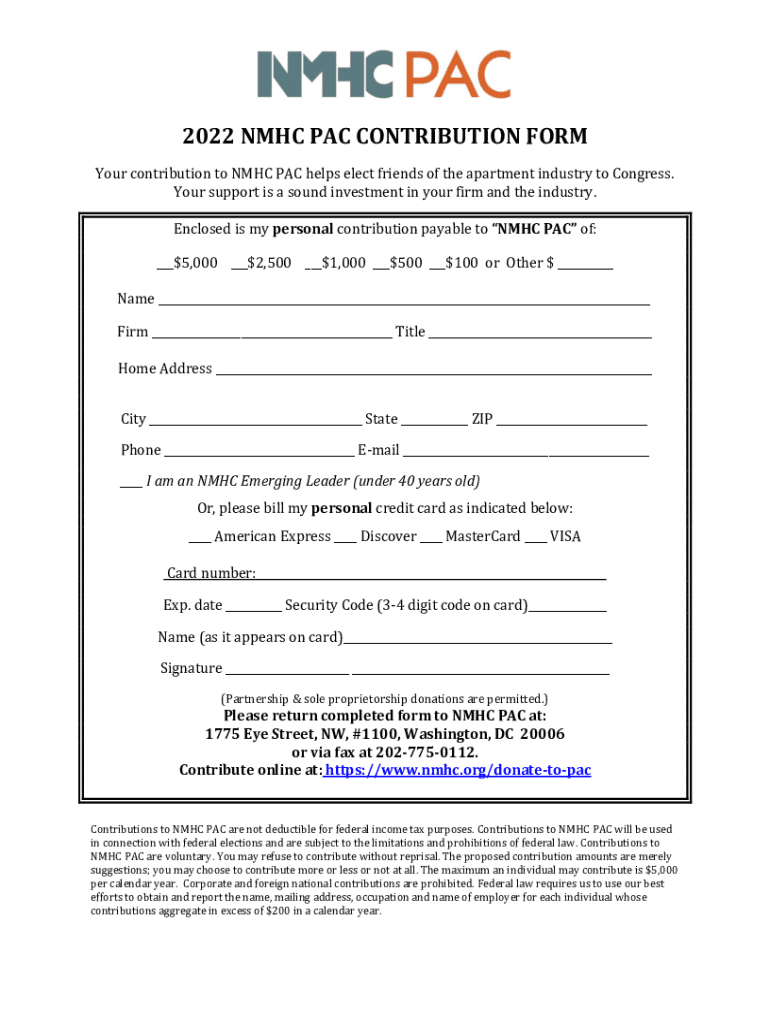 Fillable Online Life of an NMHC PAC Dollar Fax Email Print - pdfFiller