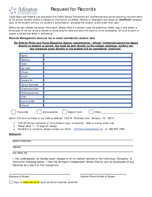 Fillable Online Request for Records - Arlington ISD Fax Email Print ...