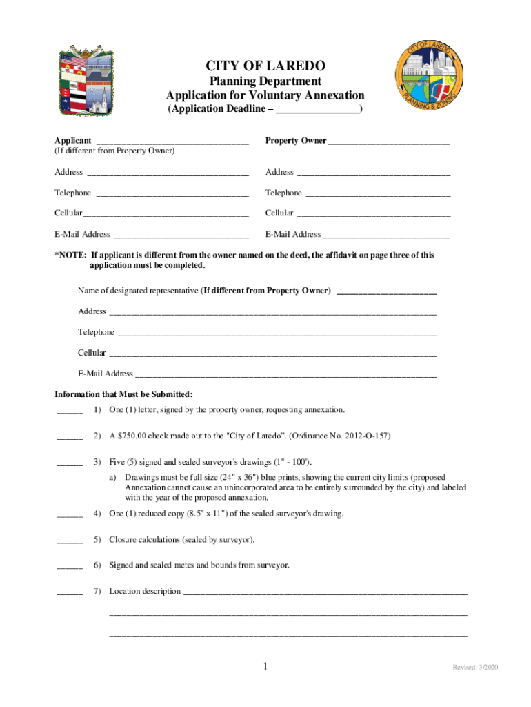 Fillable Online Application for Voluntary Annexation - City of Laredo Fax Email Print - pdfFiller