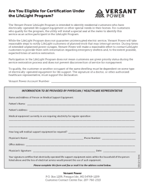 Fillable Online Please Identify Your Service Area - Versant Power Fax ...