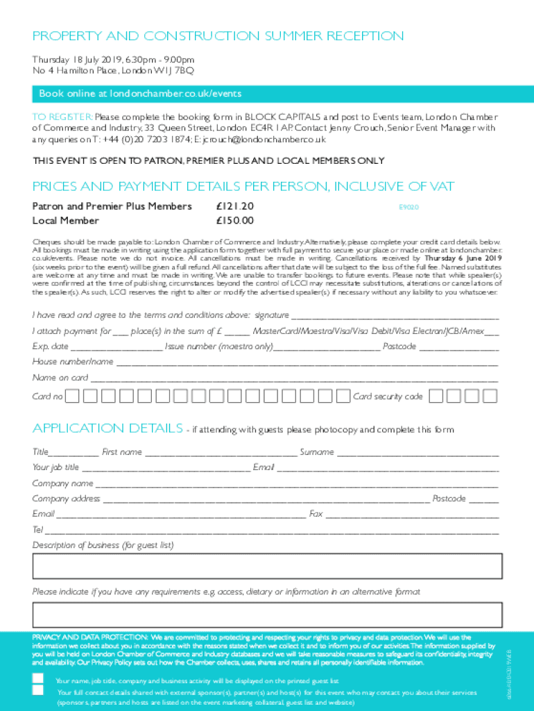 Fillable Online PROPERTY AND CONSTRUCTION SUMMER RECEPTION Fax Email ...