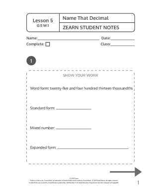 Fillable Online Grade 5 Eureka Math Module 1 Topic B Lesson 5 Homework ...