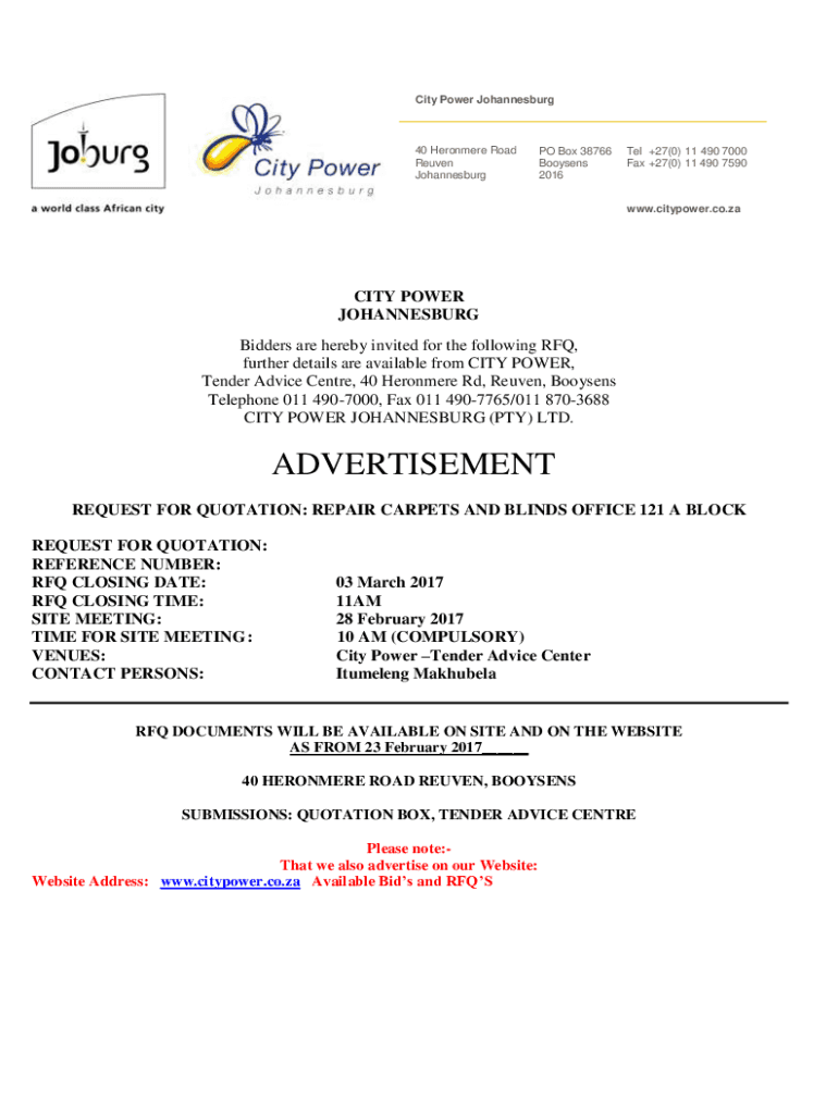 Fillable Online REQUEST FOR QUOTATION: REPAIR CARPETS AND BLINDS OFFICE ...