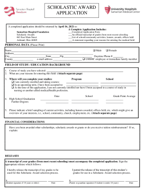 Fillable Online SCHOLASTIC AWARD APPLICATION Fax Email Print - pdfFiller