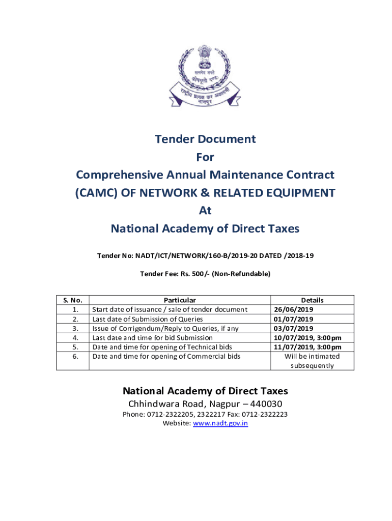 Fillable Online office incometaxindia gov Tender for Comprehensive ...