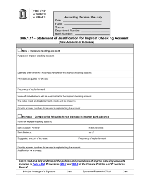 Fillable Online Statement of Justification for Imprest Checking Account ...