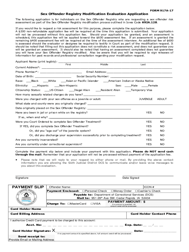 Fillable Online Sex Offender Registry Modification Evaluation Application Fax Email Print ...