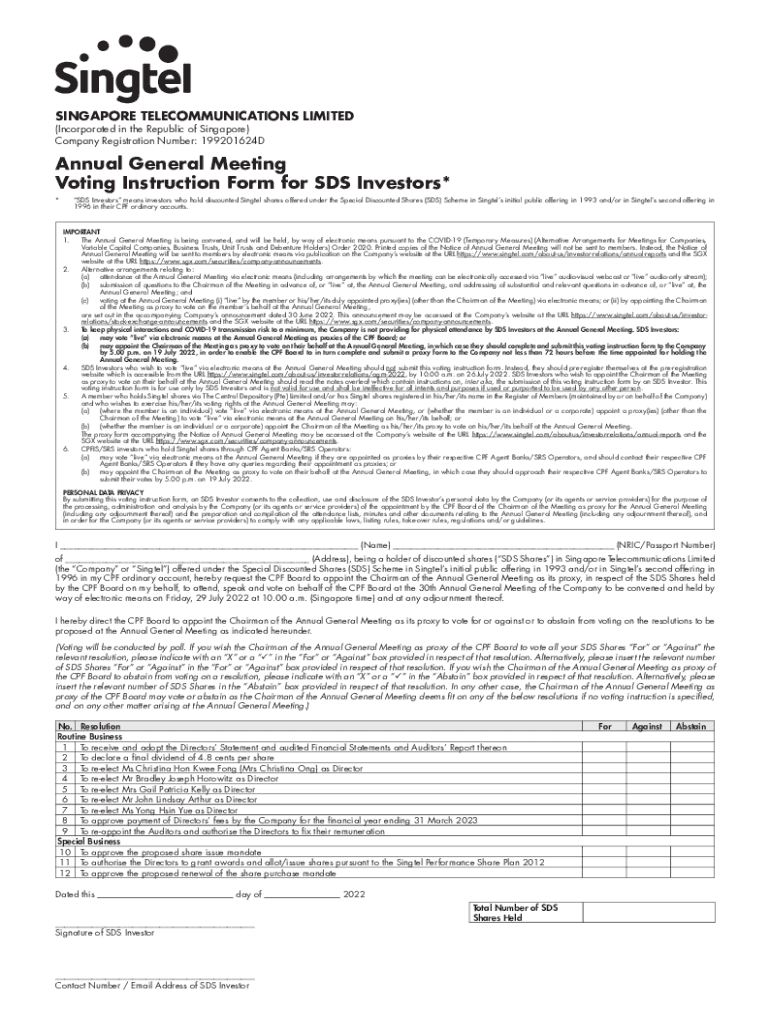 Fillable Online SDS Voting Form 2022.pdf - Singapore - Singtel Fax ...