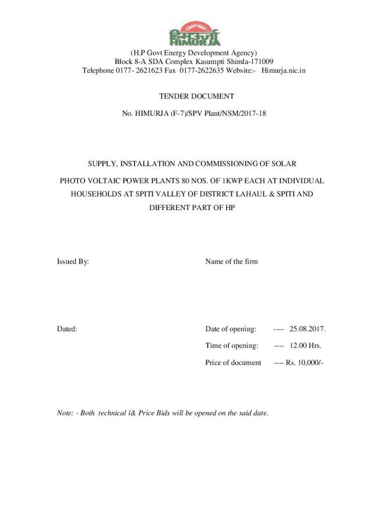 Fillable Online TENDER NOTICE e-tenders are hereby invited Fax Email Print - pdfFiller