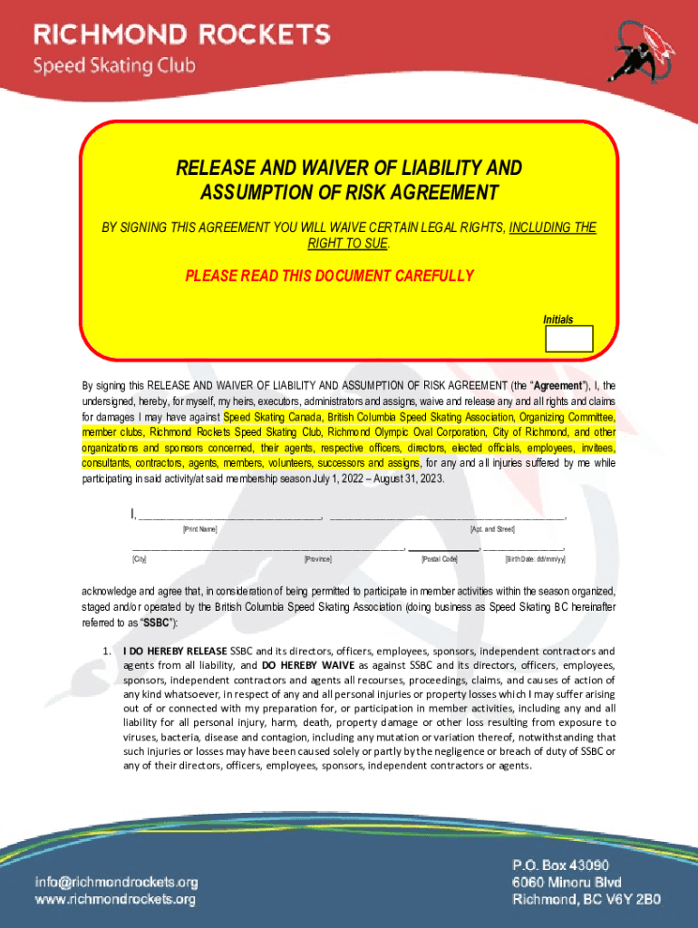Fillable Online ASSUMPTION OF RISK AGREEMENT Fax Email Print - pdfFiller