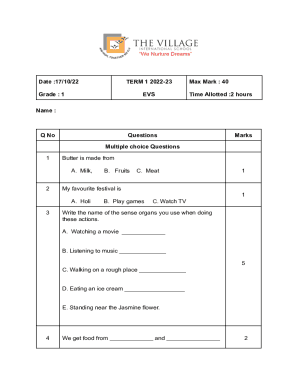 Fillable Online CBSE Class 1 EVS Sample Paper Set A - StudiesToday Fax ...